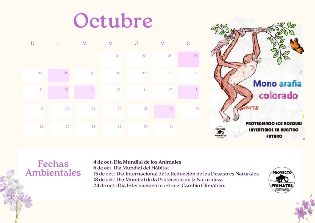 Calendario Ambiental 2025 | Proyecto Primates Panamá